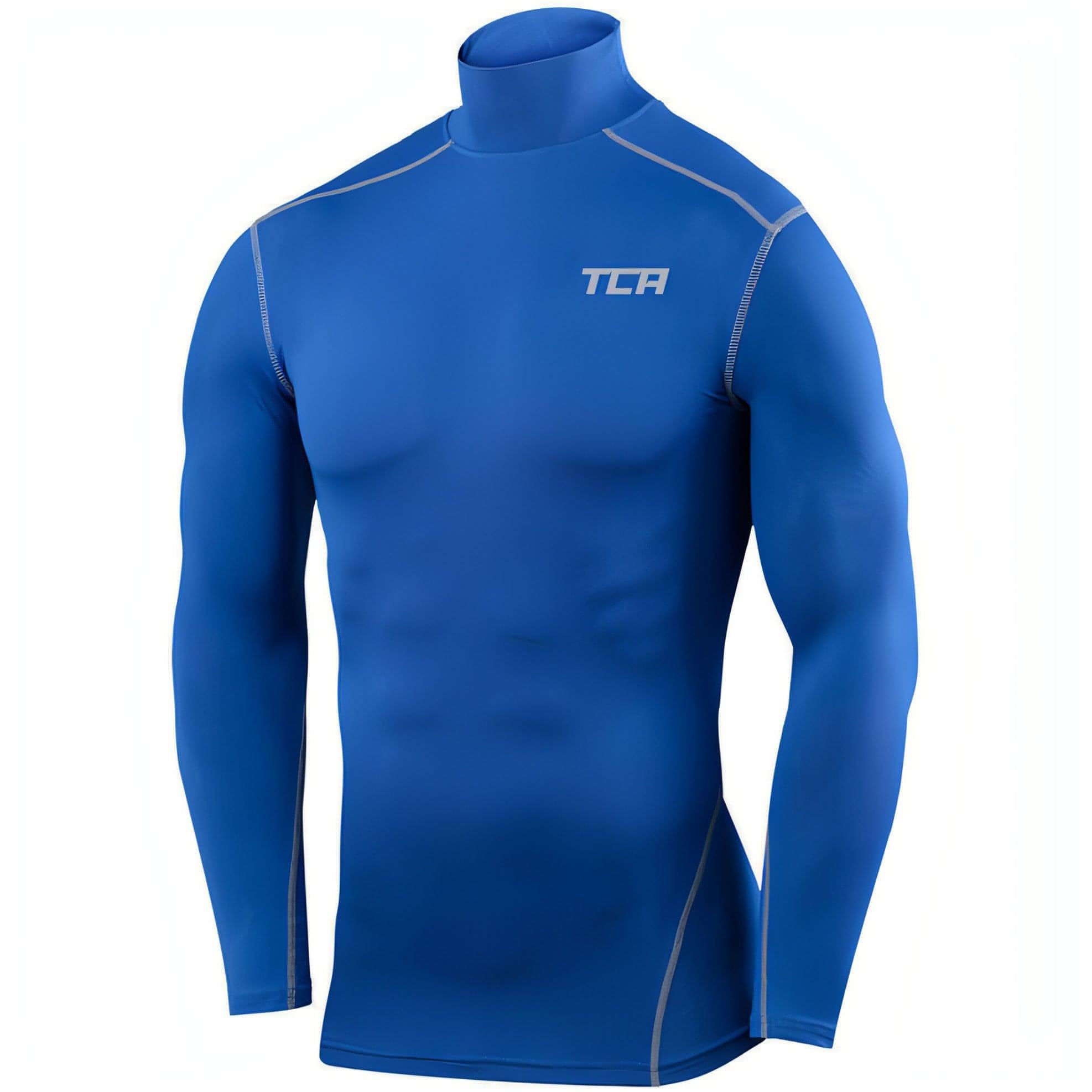 Tca Pro Performance Long Sleeve Mock Mens Compression Top Blue