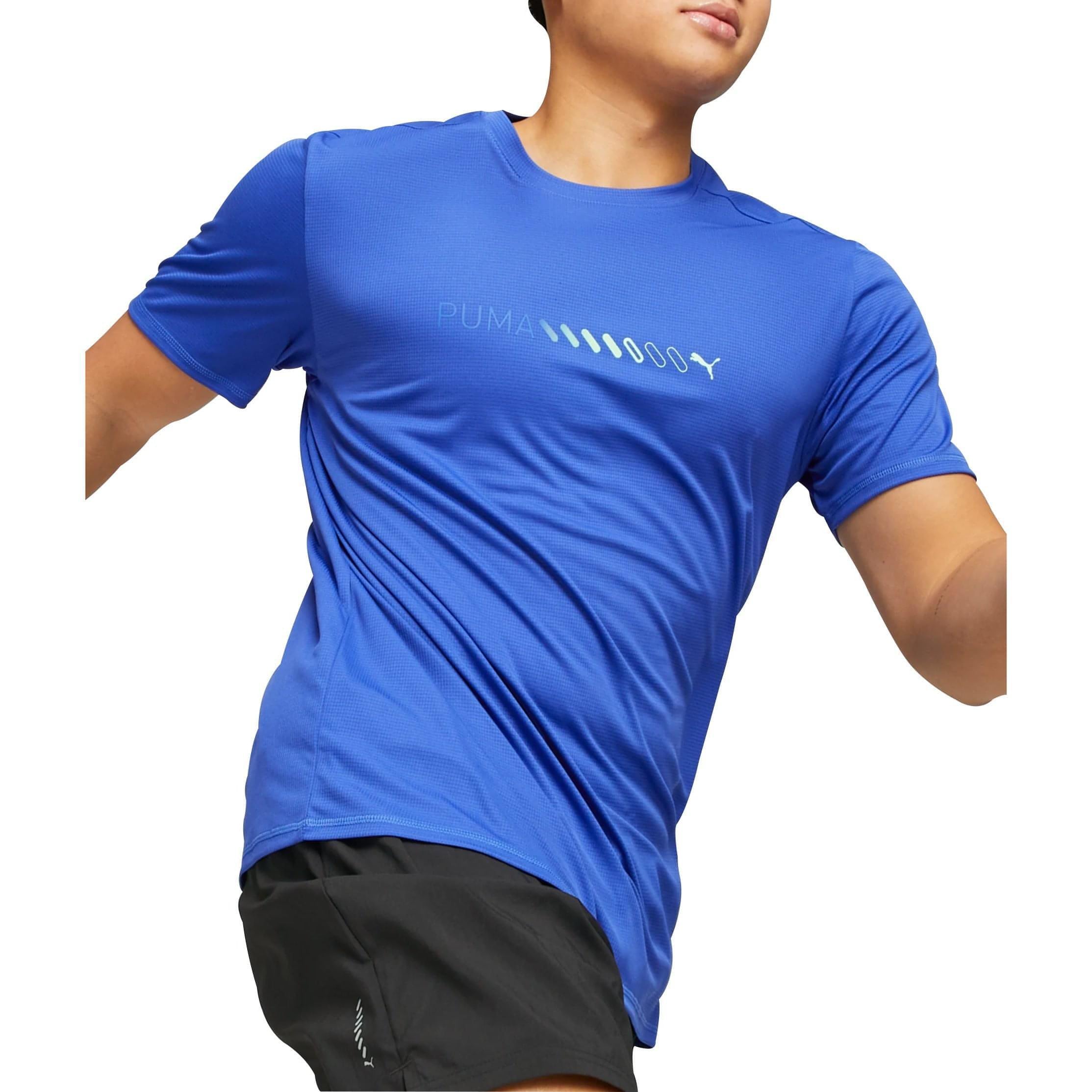 Puma Run Favourite Logo Short Sleeve Mens Running Top - Blue – Start ...