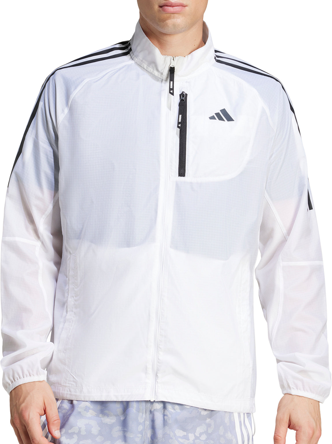 adidas Own The Run 3 Stripes Packable Mens Running Jacket - White ...