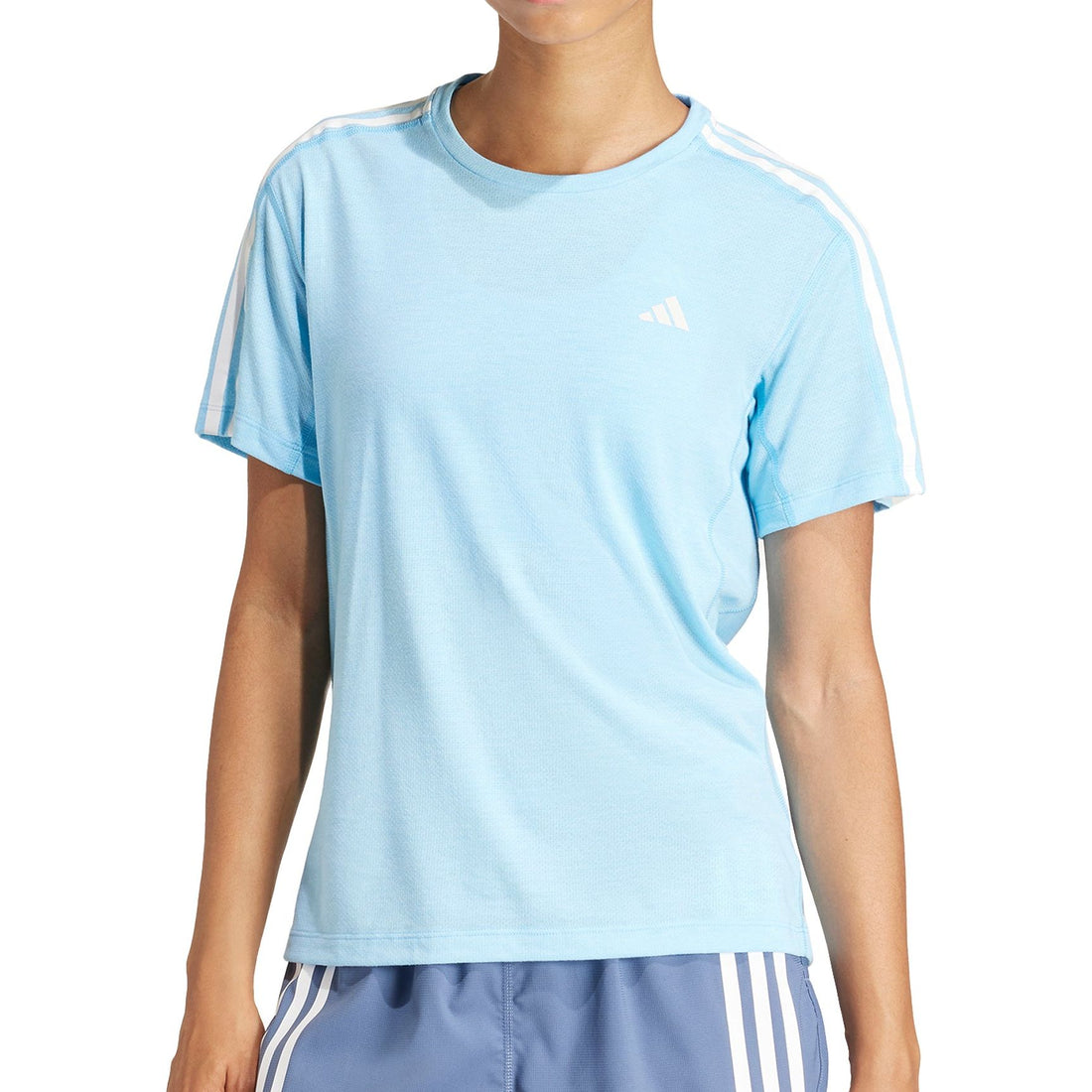 adidas Own The Run 3 Stripes Short Sleeve Womens Running Top - Blue ...
