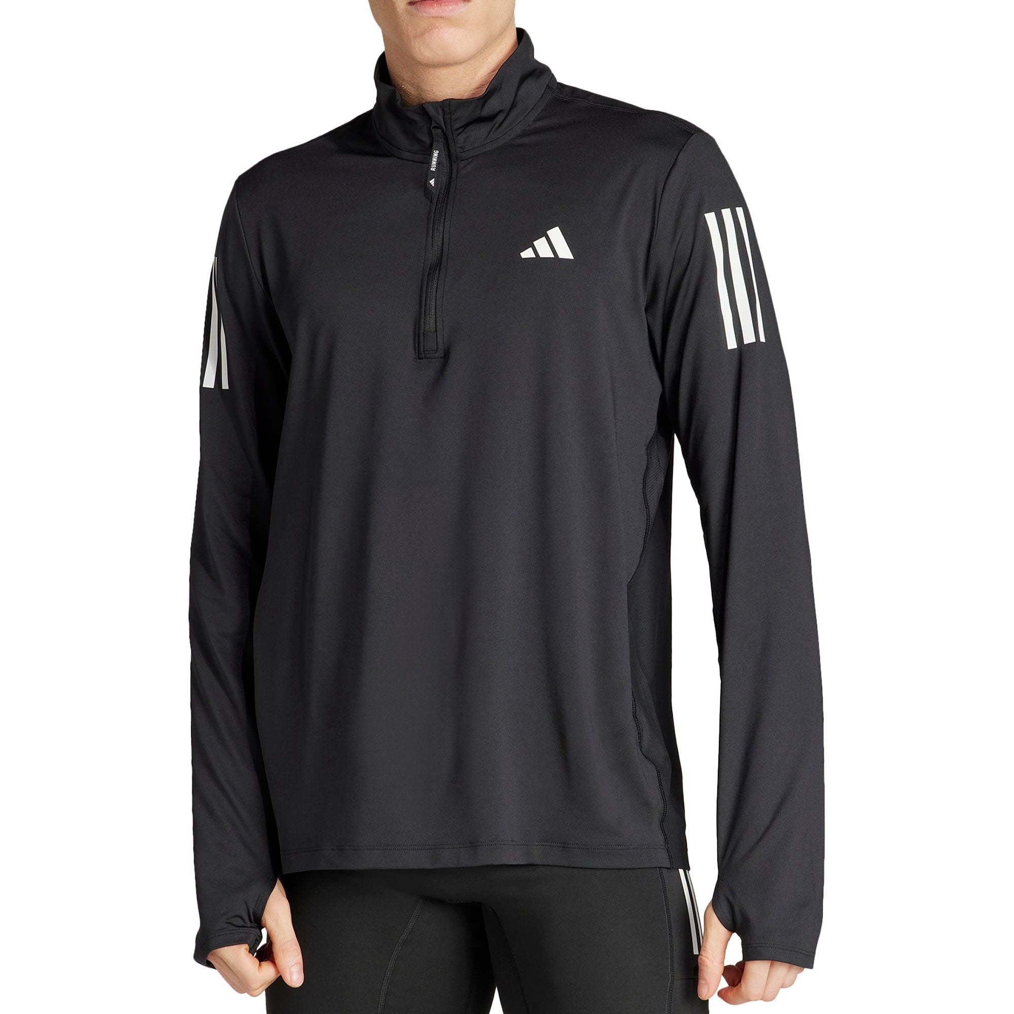 adidas Own The Run Half Zip Long Sleeve Mens Running Top - Black ...