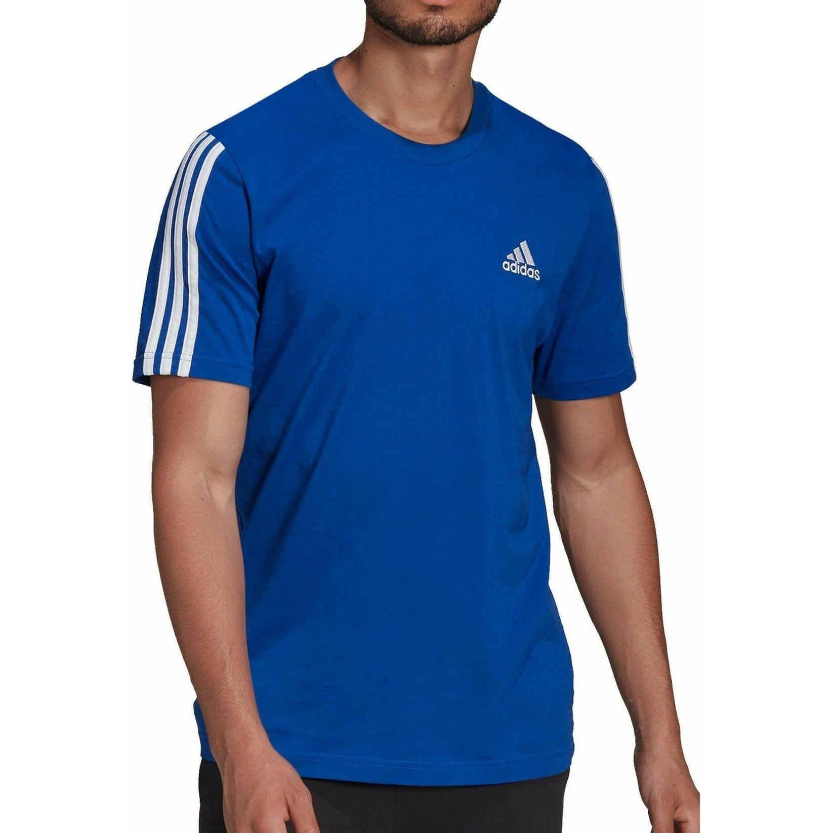 adidas AeroReady 3 Stripes Short Sleeve Mens Running Top - Blue – Start ...