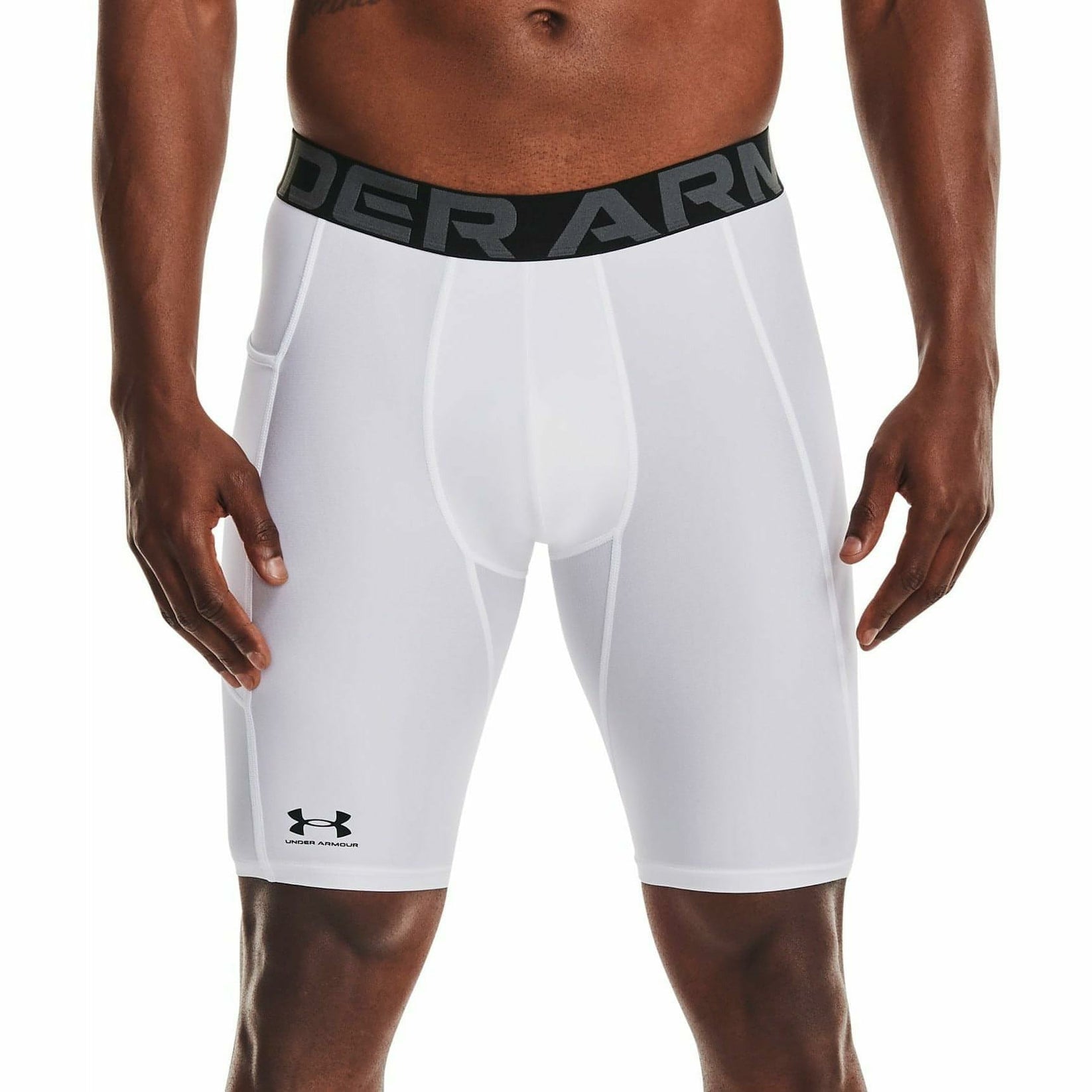 Under Armour HeatGear Pocket Long Mens Short Compression Tights - Whit ...
